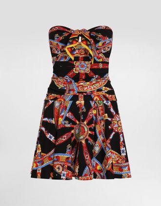 Dolce & Gabbana Mini-kleid Aus Charmeuse Mit Carretto-print - Frau Kleider Multicolor 42
