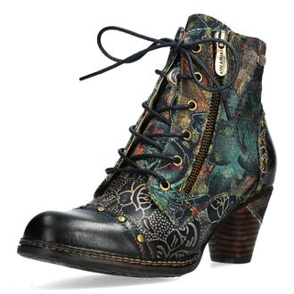 Laura Vita Damen Stiefelette Leder Blumenmuster und Rei&szlig;verschluss Alcizeeo 12, Gr&ouml;&szlig;e:38 EU, Farbe:Blau