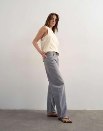 Topshop Jean boyfriend coupe ovo&iuml;dale - Gris