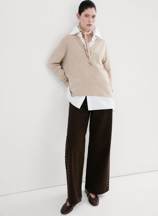 Mango Pull-over maille col en V gris clair/pastel - Femme - XXS - MANGO