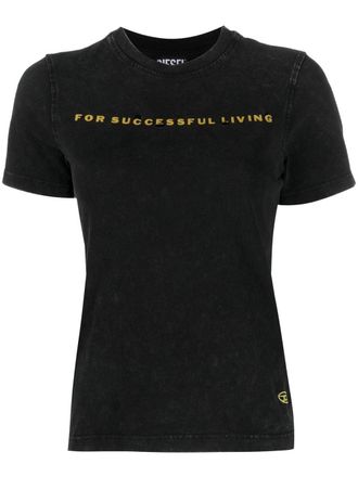 Diesel t-shirt imprim&eacute; &agrave; effet us&eacute; - Noir