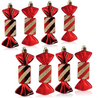 Com-Four 8X Christbaumanhänger Bonbon - Weihnachtskugel Geschenkbonbon - Christbaumschmuck in Bonbon-Form für die Weihnachtsbaum-Dekoration - bruchfester Baums