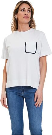 Gran Sasso Femme, Tops, Blanc, Taille: 46 FR T-shirt Col Rond avec Poche