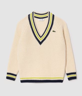 Lacoste Pull Tennis Col V Oversize Laine Beige