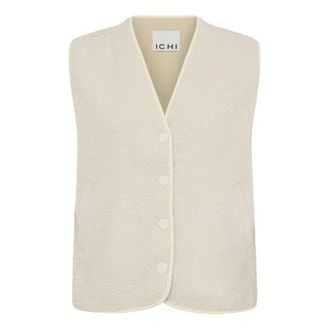 Ichi Ichi - Luls Gilet Col Rond Ray&eacute; Tricot&eacute; - Femme - Vestes - Blanc - Taille: 42 FR