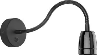 LEDs Com Wandleuchte POZ, Schwanenhals, Schalter, Porzellan, Stahl, schwarz glänzend, rund, 1x E27 max. 300W