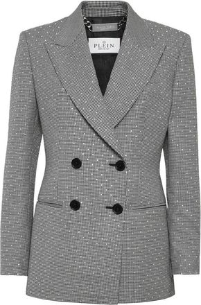 Philipp Plein Femme, Vestes, Noir, Taille: 44 FR Blazer Regular Gold Fit Pied de Poule