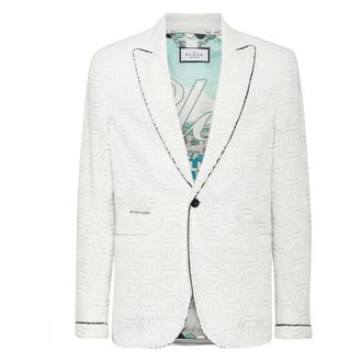 Philipp Plein Homme, Vestes, Blanc, Taille: 3XL Lord Fit Monogram Blazer