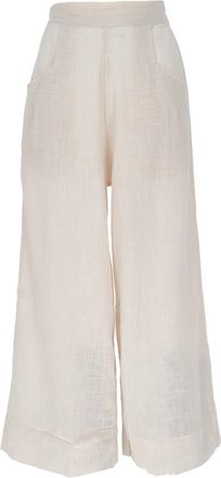 Guru Shop Boho Baumwollhose mit Hohem Bund, Bequeme Marlenehose - Naturwei&szlig;, Damen, Baumwolle, Size:M