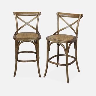 Sweeek Lot de 2 tabourets de Bar bistrot Vintage en Bois Marron Vieilli avec Repose-Pieds