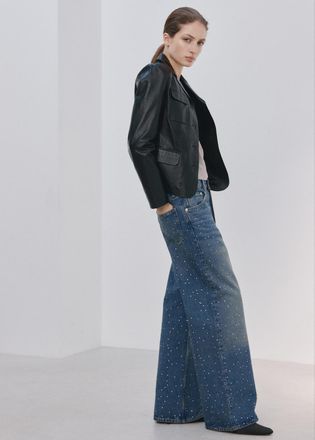Mango Jean large &agrave; strass bleu moyen - Femme - 32 - MANGO