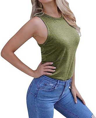 Generic D&eacute;bardeurs tendance de couleur unie pour femmes, chemisiers de printemps d&eacute;contract&eacute;s sans manches, col rond, col haut, d&eacute;bardeur tendance d&eacute;t&eacute; Y2K, c