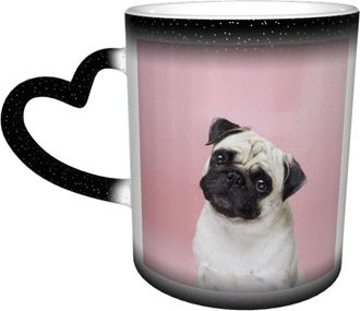 IUBBKI Niedliche Mops-Tasse mit Farbwechsel im Himmel, Keramik, w&auml;rmeempfindliche Tasse, Latte-Becher, w&auml;rmeempfindliches Design f&uuml;r Geschenke, B&uuml;ro, persona