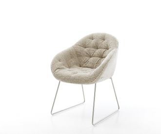 DELIFE Esszimmerstuhl Gaio-Flex Webstoff Soft Beige Kufengestell Edelstahl, Esszimmerst&uuml;hle