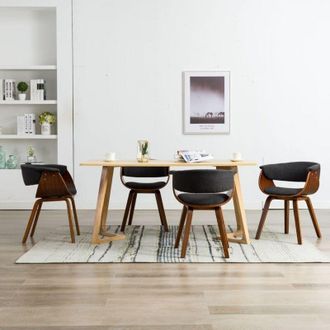 vidaXL Vidaxl - Chaises &agrave; manger lot de 4 gris bois courb&eacute; et tissu