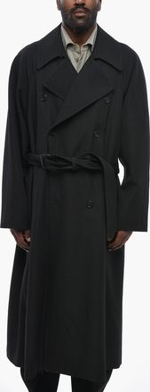 Saint Laurent Zweireihiger Wollmantel mit G&uuml;rtel Saint Laurent