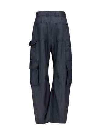 Balenciaga Womens Denim Print Cargo Pants Dark Navy Wool Ovis Aries Trousers