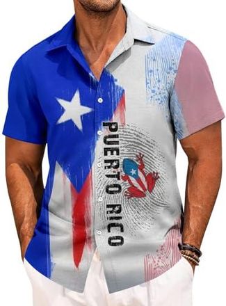 Generic Chemise hawa&iuml;enne pour homme, grenouille drapeau de Porto Rico | Chemise d&eacute;contract&eacute;e boutonn&eacute;e d&eacute;t&eacute; imprim&eacute;e | &Agrave; porter au quotidien, Vacation Puerto