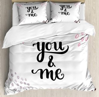 Abakuhaus Sprichwort Bettbezug Set für Einzelbetten, You and Me Beschriftung, Milbensicher Allergiker geeignet mit Kissenbezug, 230 x 220 cm - 70 x 50 cm, Weiß 