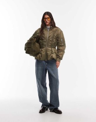 Monki Bomber &agrave; d&eacute;tail fronc&eacute; - Kaki-Vert