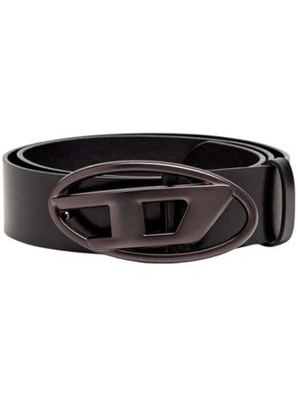 Diesel G&uuml;rtel - Black Leather Belt With Geometric Oval Buckle - Gr. 105 - in Schwarz - f&uuml;r Damen