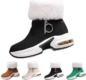 Generic Bottes de neige chaudes pour femme avec fermeture éclair latérale doublées en polaire - Bottines à plateforme avec fermeture éclair latérale - Chaussu