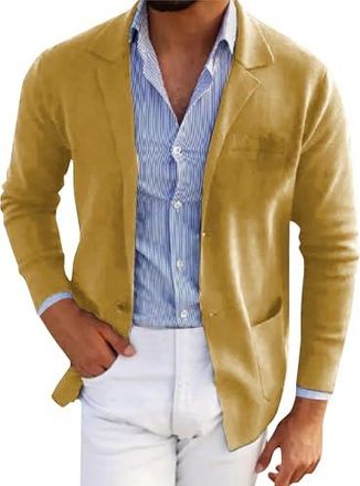 Generic Manteau décontracté à manches longues en velours côtelé pour homme - Automne et hiver, doré, 3XL