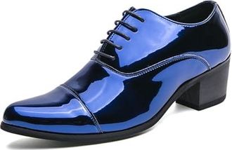 Generic Chaussures &agrave; talons hauts en cuir verni &agrave; lacets pour homme - Bout pointu - Noir, bleu, 39 2/3 EU