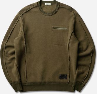 Undercover Men s Raw-Cut Pocket Crewneck Sweatshirt Khaki