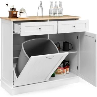 Costway Costway - Meuble Salle de Bain avec 2 Tiroirs et Placard 42L, Armoire Commode avec Plateau en Caoutchouc, Placard pour Poubelle, Linge, &Eacute;tag&egrave;re