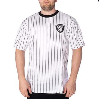 New Era T-shirt pour homme - T-shirt surdimensionné à rayures Pinstripe - Bulls - Lakers - Raiders (Las Vegas Raiders blanc, S), Las Vegas Raiders Blanc, S