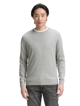 Tom Tailor Herren Basic Strickpullover Mit Crewneck, 14427 - Light Soft Grey Melange, 3XL EU