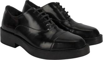 Desa Mocassins en Cuir pour Femme - Mod&egrave;le &agrave; Lacets, Talon Plat, Respirants | Noir - 40