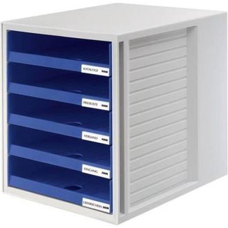 Han Schubladenbox schrank-set 5 Schubladen din A4 Polystyrol Geh&auml;usefarbe: lichtgrau Farbe der Schublade: blau