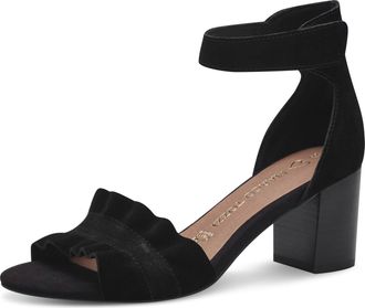 Marco Tozzi Damen Sandalen mit Absatz aus Leder mit Klettverschluss, Schwarz (Black Uni), 37 EU