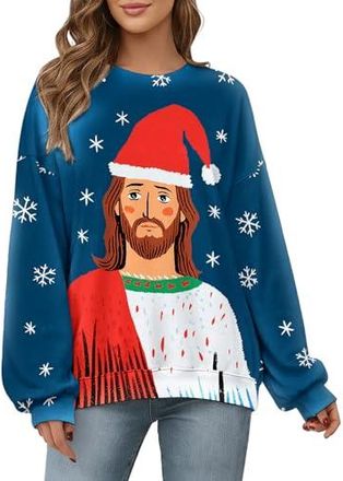Generic Sweat-shirt de No&euml;l amusant pour femme - Chandail &agrave; col rond amusant avec imprim&eacute; graphique tendance de No&euml;l, sweat-shirt pour f&ecirc;te, vacances, Funny C