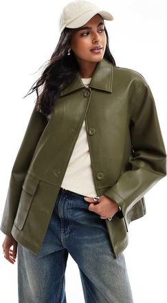 Asos Blouson Harrington en similicuir - Kaki-Vert