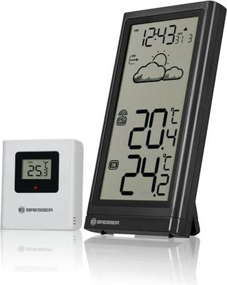 Bresser Wetterstation Funk mit Außensensor Meteo Temp, Thermometer mit Temperaturanzeige für Innen- und Außen, Wettervorhersage, mit ausklappbarem Standfuß un
