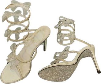 Generic YUJIEBB &Eacute;l&eacute;gant Rose Mariage Carstal Bow Talons Hauts Sandales Femme &Eacute;t&eacute; Sangle de Cheville Mince Talons Hauts Bout Ouvert Chaussures de F&ecirc;te, Blanc a