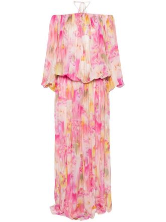 Blumarine robe longue en crêpe à fleurs - Rose