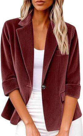 Generic Blazers en velours pour femmes avec un bouton, col tailleur, manches longues, cardigan d&eacute;contract&eacute; pour bureau avec poche, bordeaux, XXL
