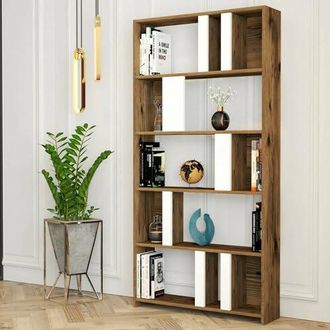 Dmora B&uuml;cherregal Algieba 90x20x180 cm Braun 5 B&ouml;den, Bibliothek