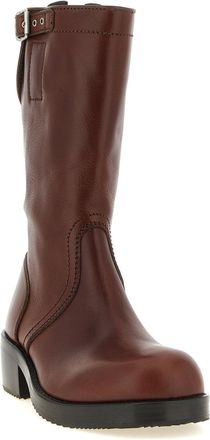 Dries Van Noten Mid-Calf Buckled Leather Boots - Brown