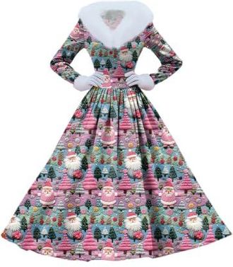 Generic Robe de Noël élégante pour femme - Col en V - Motif sapin de Noël - Robe décontractée - Longueur genou, violet, XL