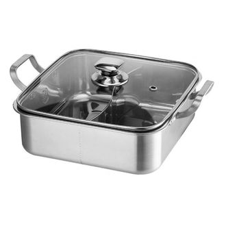 Cabilock Doppelseitiger Hotpot-topf Aus Edelstahl Mit Trennwand Feuertopf F&uuml;r Shabu Shabu Und Hotpot Unterteilt Zum Kochen Verschiedener Speisen Kompatibel Mit