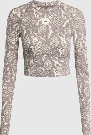 Stella McCartney TruePurpose Training Snake Print Long-Sleeve Cropped Top, Woman, Beige, Size: XXS