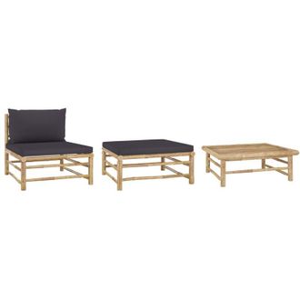 vidaXL Vidaxl - Salon de jardin 3 pcs avec coussins gris fonc&eacute; Bambou