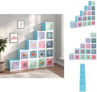 vidaXL Kinderschrank Modular mit 15 Würfeln Blau pp - Kindermöbel - Spielzimmer Organisation - Regalsysteme - Stauraumlösung - Kindersicher