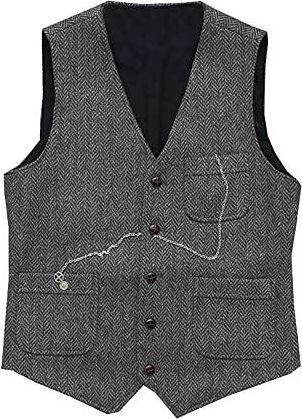 Solovedress Gilet de costume homme Vintage Col V Tweed La laine pour le Mariage Entreprises(Gris, M)