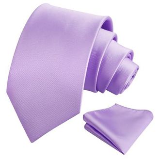 Alizeal Cravate et mouchoir pour homme de 8 cm de couleur unie classique daffaires formelle avec poche carrée, 140A-Lavande, taille unique